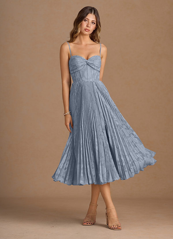 Annie Powder Blue Pleated Midi Dress | Azazie UK