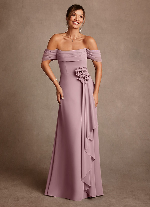 Azazie Amherst Dusty Rose A-Line Off the Shoulder Chiffon Dress | Azazie UK