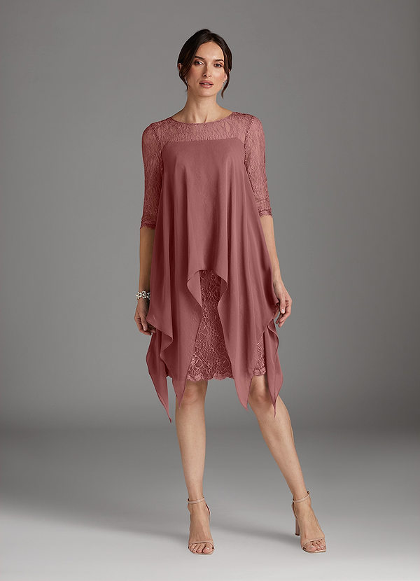 Azazie Flo Desert Rose A-Line Lace Chiffon Dress | Azazie