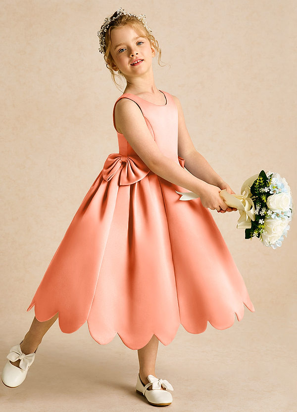Azazie Macaroon Sunset Ball-Gown Bow Matte Satin Dress | Azazie