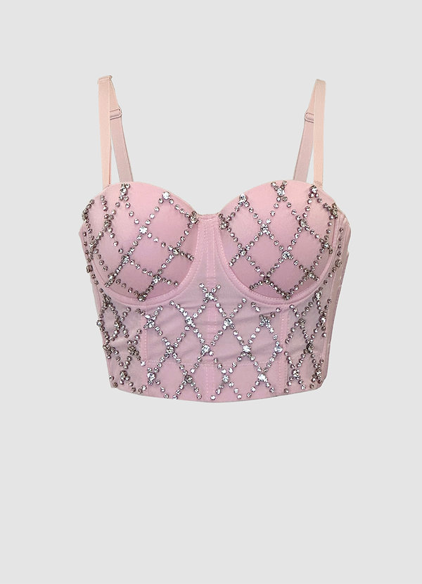 Light Pink Madge Rococo Light Pink Rhinestone Bustier Crop Top Dresses ...