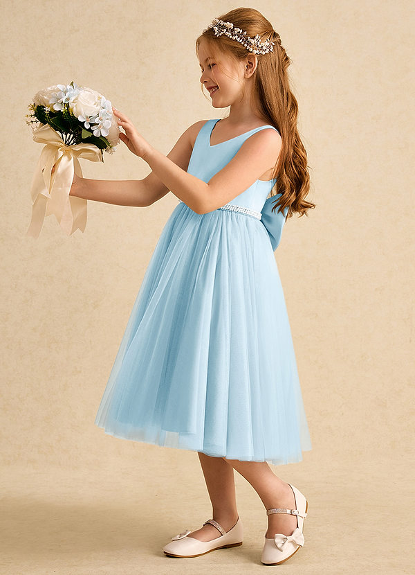 Azazie Firefly Sky Blue A-Line Bow Matte Satin Dress | Azazie CA