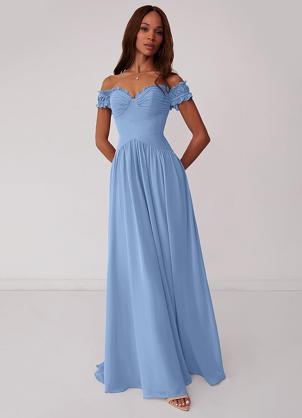Steel Blue Dropped Waist Cutout Chiffon A-line Dress Bridesmaid Dresses ...