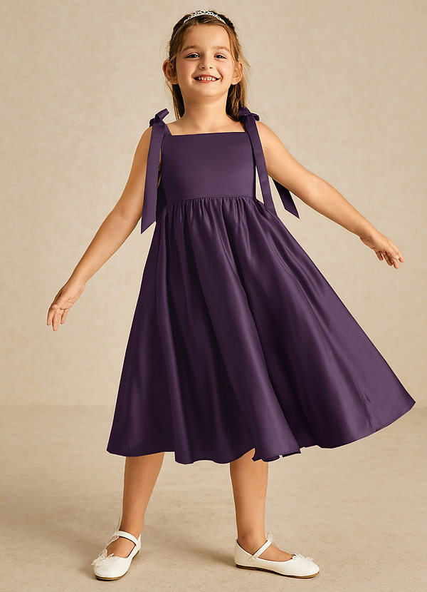 Azazie Chelsie Plum A-Line Bow Matte Satin Dress | Azazie