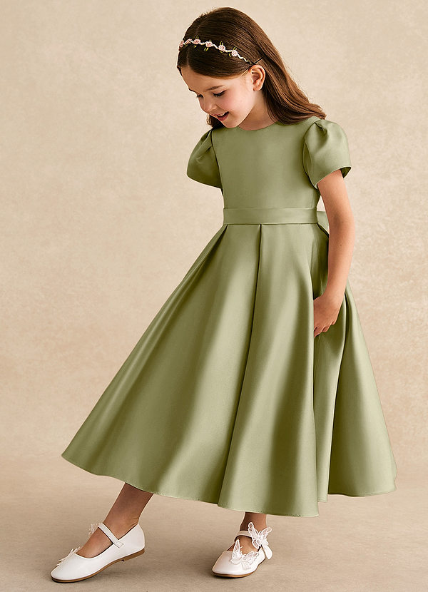 Azazie Princess Moss Green A-Line Pleated Matte Satin Dress | Azazie
