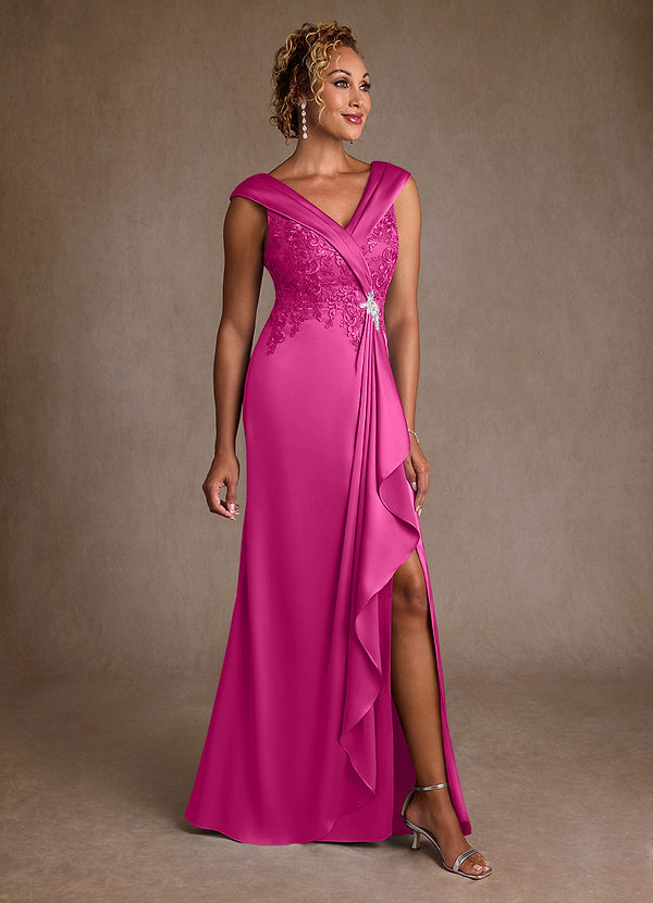 Azazie Santa Monica Fuchsia A-Line Lace Dress Sample Dress | Azazie