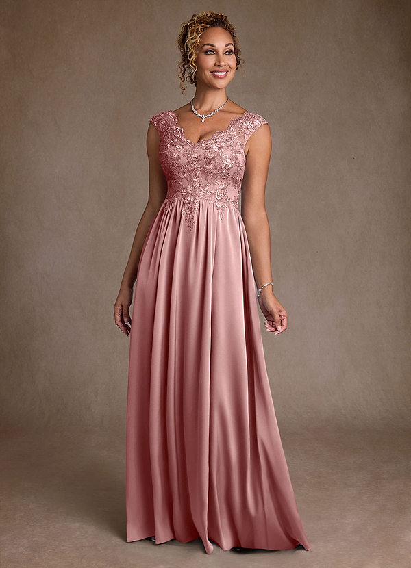 Azazie Amethyst Dusty Rose A-Line Lace Dress | Azazie