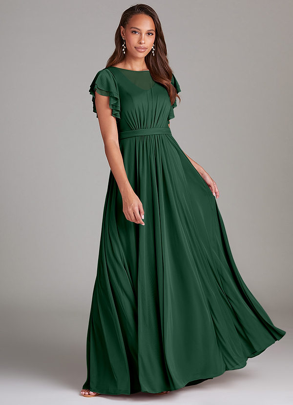 Azazie Daphne Dark Green Modest Bridesmaid Dresses | Azazie