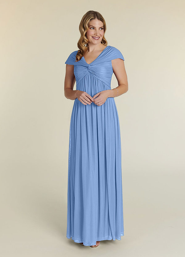 Steel Blue Azazie Marlena Steel Blue A-Line Pleated Mesh Dress | Azazie