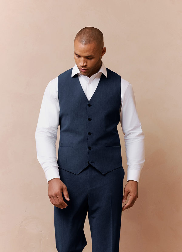 James Dark Navy Structured Stretch Suit Vest | Classic Regular Suit ...