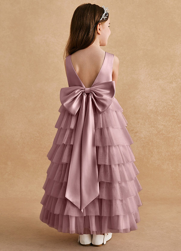 Azazie Twinkle Toes Dusty Rose A-Line Bow Tulle Dress | Azazie