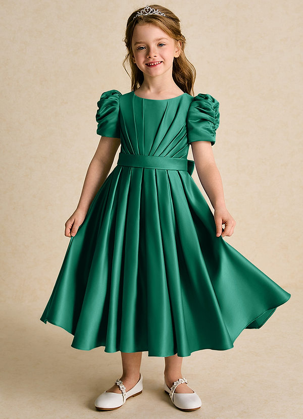 Azazie Miriam Emerald Ball-Gown Pleated Matte Satin Dress | Azazie