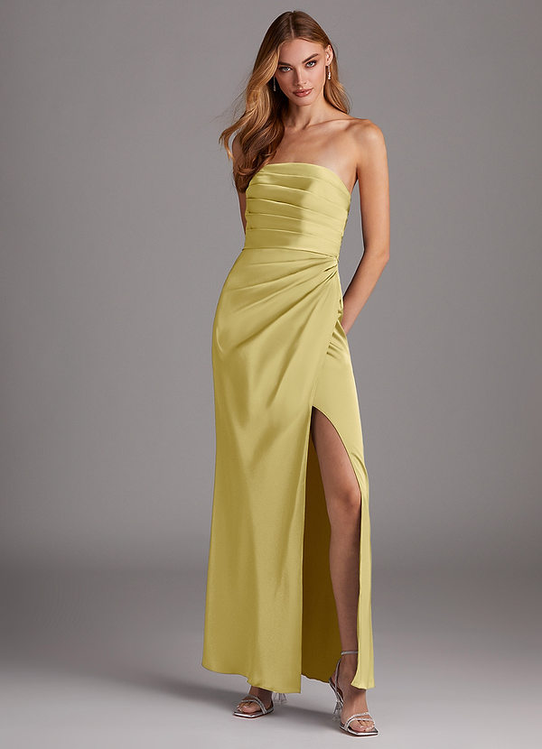 Azazie Lexie Stretch Satin Dress Lemon Sorbet Bridesmaid Dresses ...