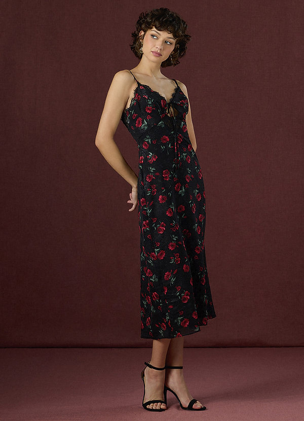 Masie Black Red Midi Dress | Azazie CA