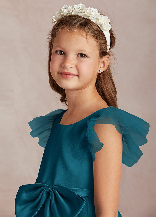 Azazie Midna Ink Blue A-Line with Sleeves Tulle Dress | Azazie