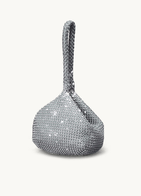 Silver Delicate Sparkling Rhinestone Zip Wrist Evening Bag | Azazie AU
