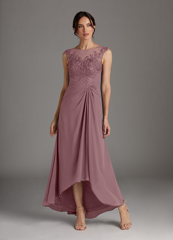 Azazie Endora Dusty Rose A-Line Scoop Lace Chiffon Dress | Azazie CA