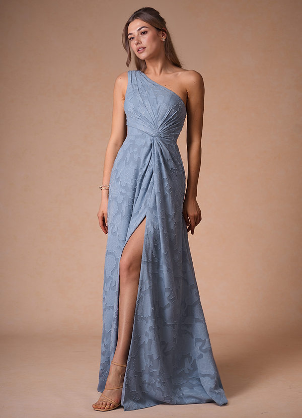 Hermosa Powder Blue A-Line One Shoulder Stretch Satin Dress | Azazie CA