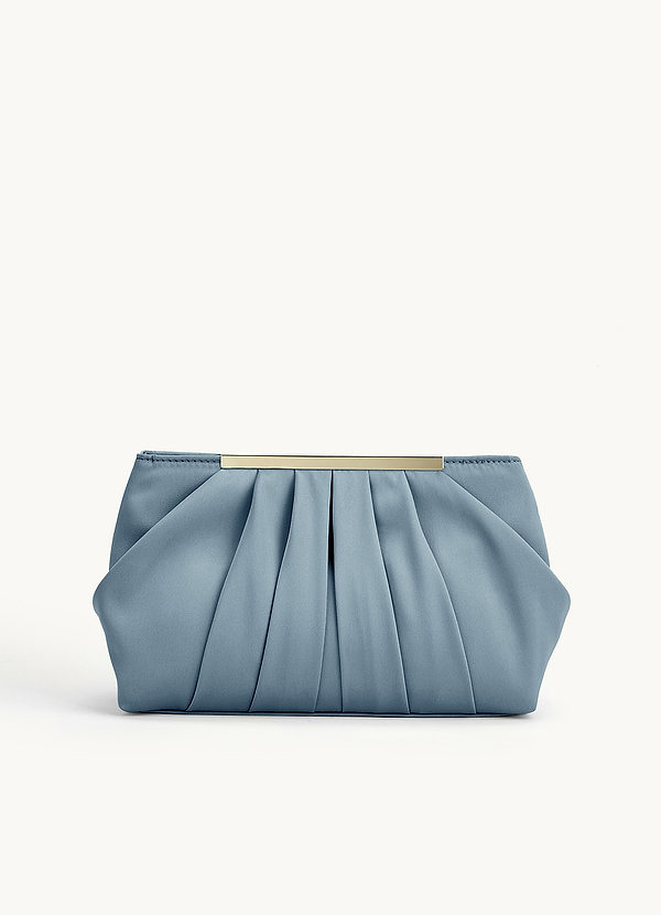 Dusty Blue Matching Color Stretch Satin Pleated Clutch | Azazie CA