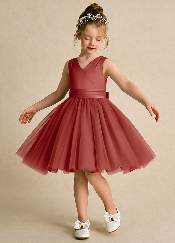 Azazie Tadpole Terracotta A-Line Pleated Matte Satin Dress | Azazie UK