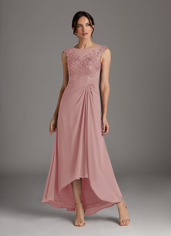Azazie Endora Dusty Rose A-Line Scoop Lace Chiffon Dress | Azazie