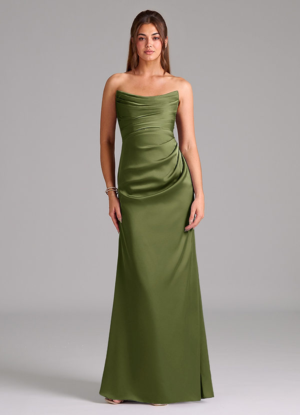 Azazie Lucille Olive Stretch Satin Bridesmaid Dresses | Azazie CA