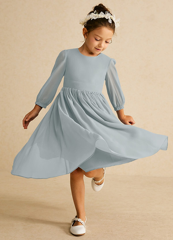 Azazie Lolo Dolphin Grey A-Line with Sleeves Chiffon Dress | Azazie CA