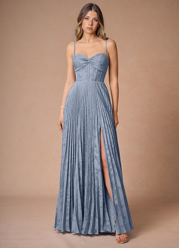 Akiko Powder Blue Pleated Maxi Dress | Azazie AU