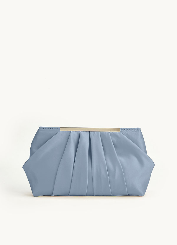 Dusty Blue Matte Satin Pleated Clutch | Azazie CA