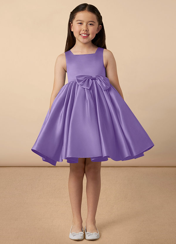 Tahiti Azazie Bo Peep A-Line Bow Matte Satin Knee-Length Dress | Azazie