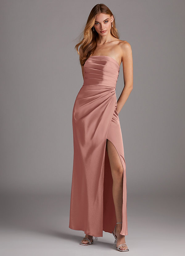 Azazie Lexie Stretch Satin Dress Rosette Bridesmaid Dresses | Azazie CA