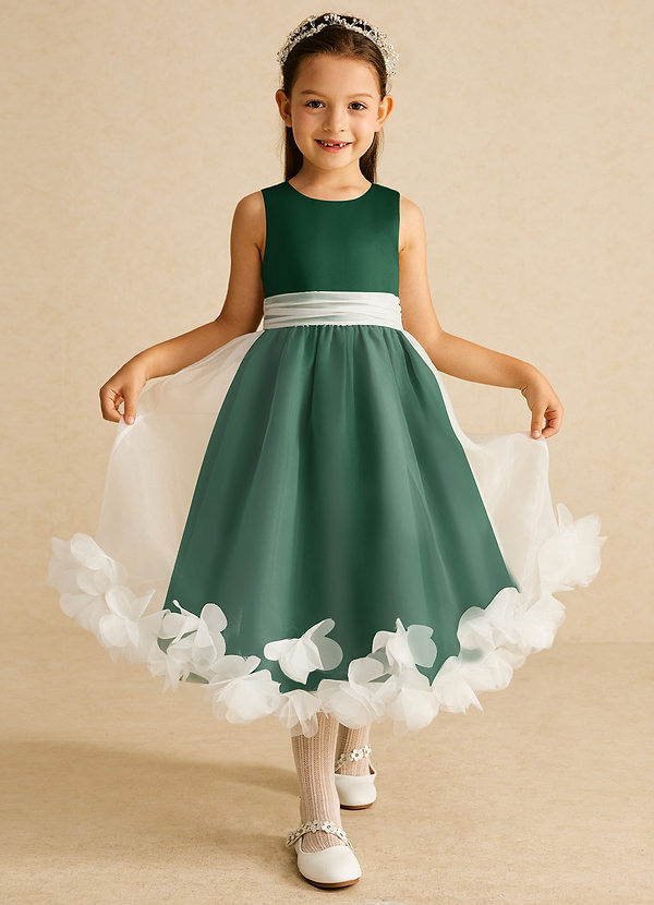 Azazie Stardust Dark Green A-Line Sleeveless Organza Dress | Azazie