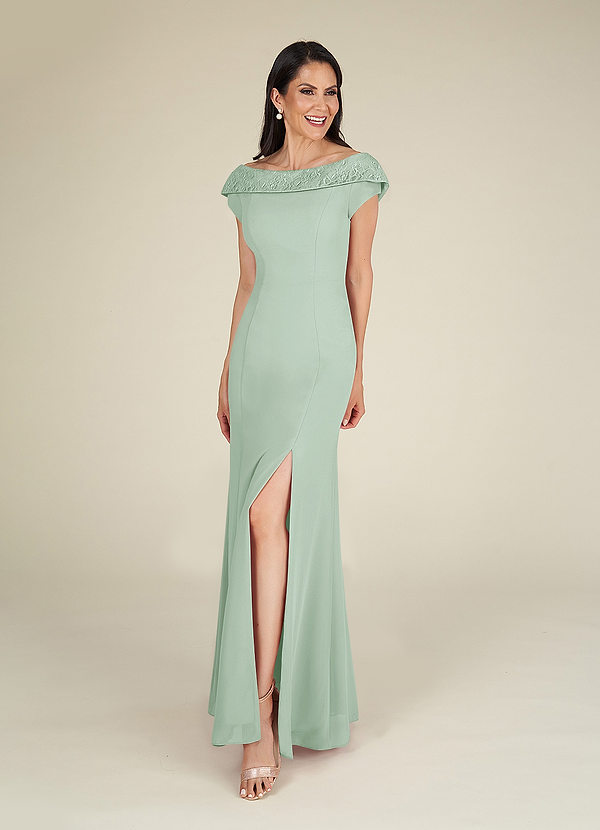 Agave Azazie Cupid Agave A-Line Boatneck Lace Chiffon Dress | Azazie