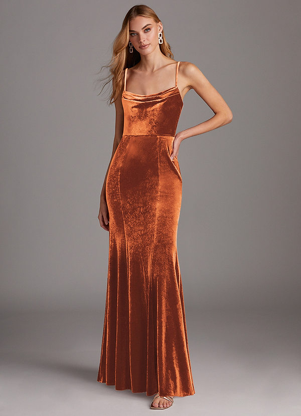Azazie Solange Velvet Dress Burnt Orange Bridesmaid Dresses | Azazie CA