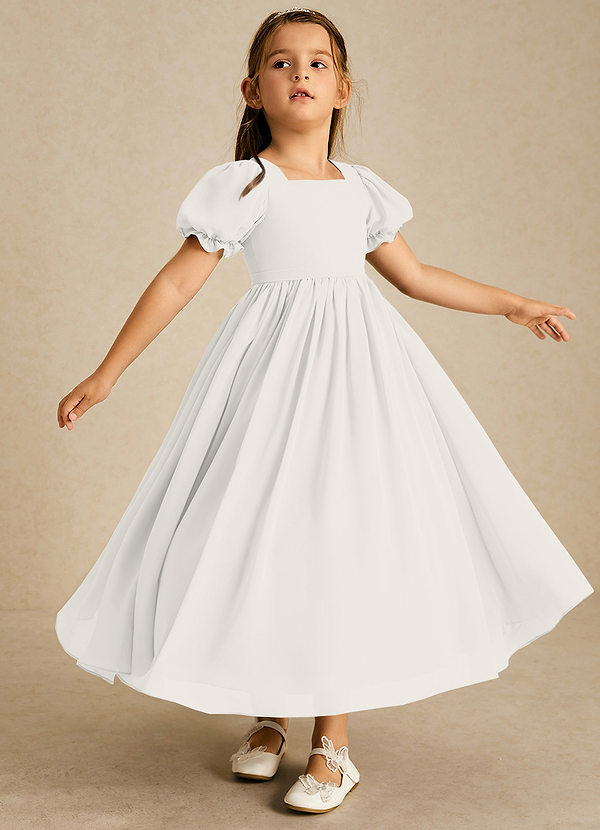 Azazie Joss Ivory A-Line with Sleeves Chiffon Dress | Azazie