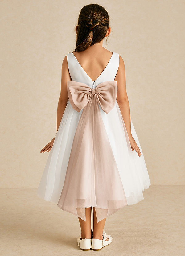Azazie Kavi Ivory English Rose A-Line Bow Matte Satin Dress | Azazie