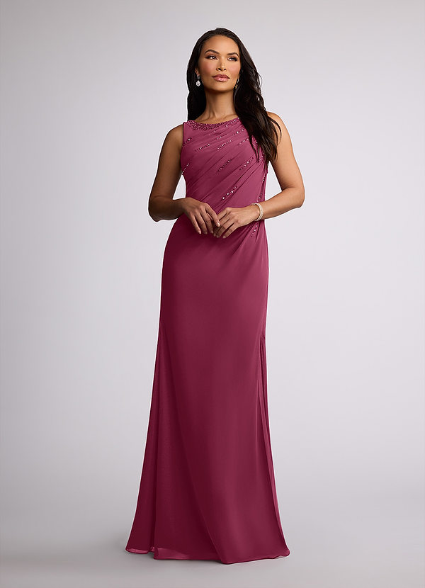 Mulberry Azazie Islania A-Line Pleated Chiffon Floor-Length Dress | Azazie