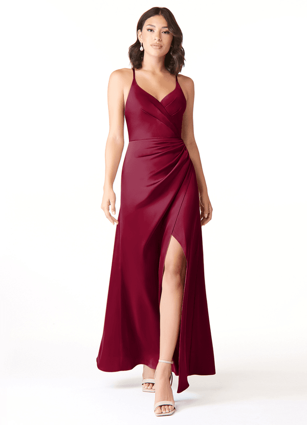 Azazie Geanna Stretch Satin Dress Burgundy Bridesmaid Dresses | Azazie CA