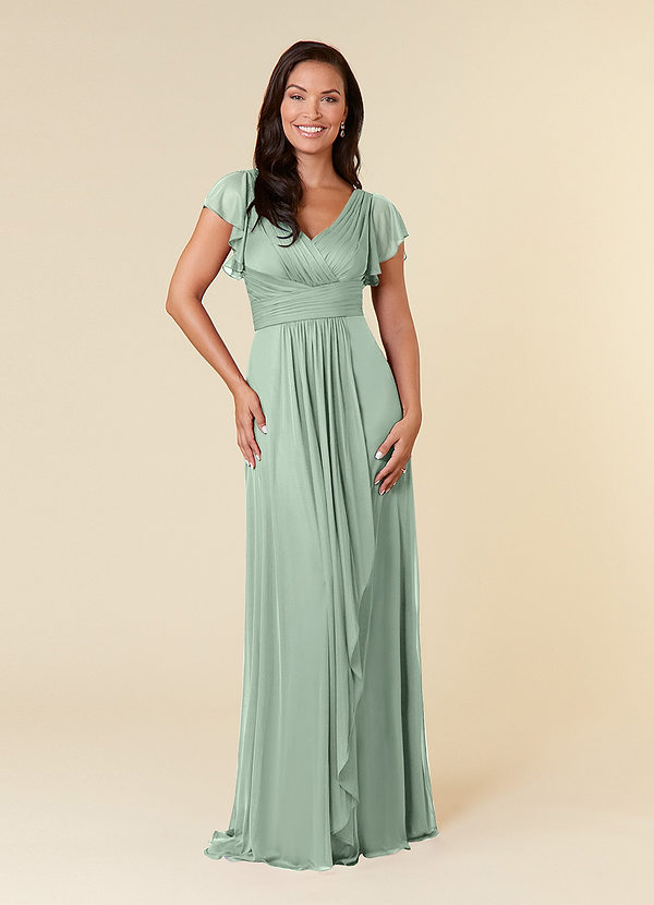 Azazie Reneya Agave A-Line Pleated Mesh Dress | Azazie CA