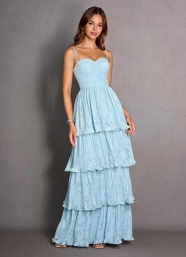 Jessamine Sky Blue Lace Ruffled A-line Prom Dress | Azazie