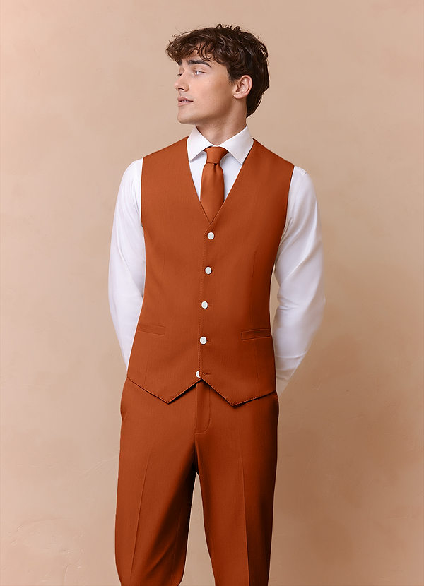 James Orange Brûlée Gilet de costume | Mince Régulier Gilets de costume ...