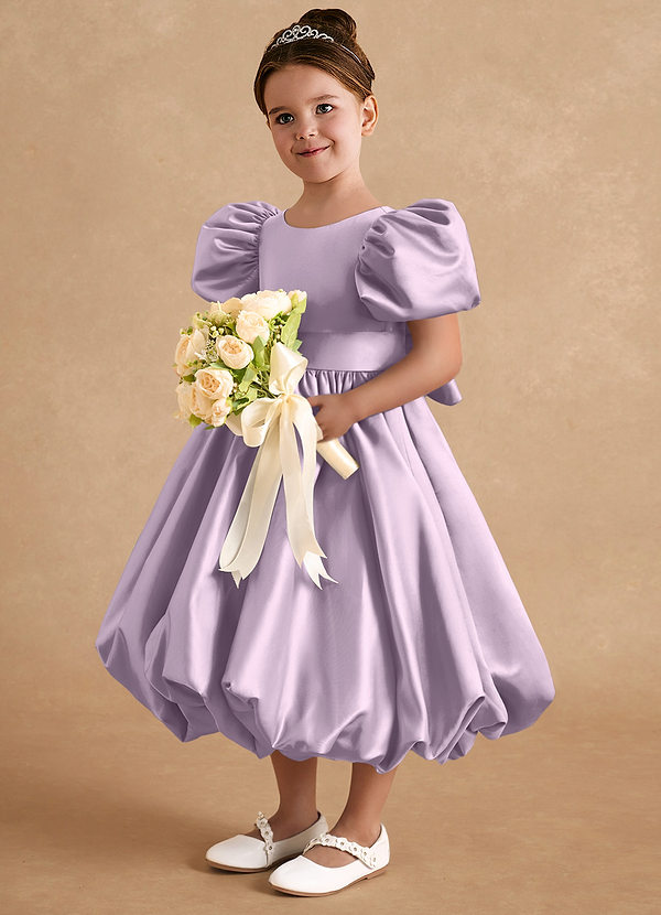 Azazie Jellybean Frosted Lilac Ball-Gown Ruched Matte Satin Dress ...