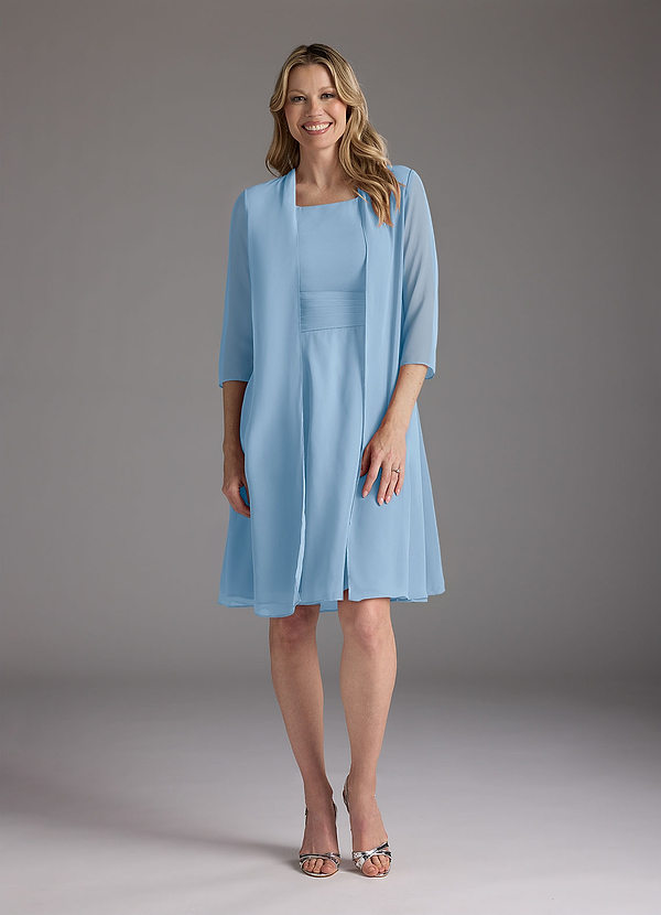 Azazie Shirley Powder Blue A-Line Scoop Pleated Chiffon Dress | Azazie