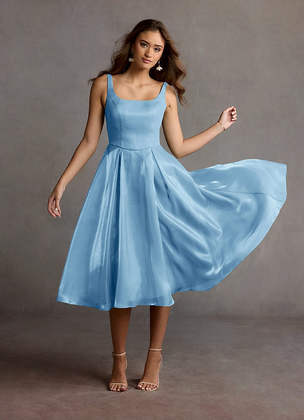 Stellia Mint Blue Pleated Midi Dress | Azazie