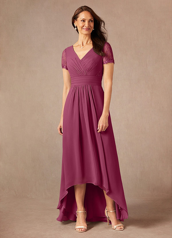 Azazie Polly Mulberry A-Line Lace Chiffon Dress | Azazie CA