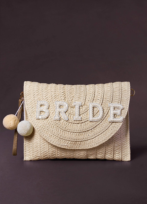 White Alabaster Bride Straw Clutch Bag | Azazie