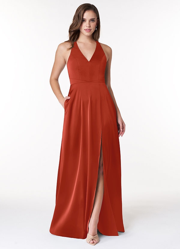 Rust Azazie Ceria Stretch Satin Dress Bridesmaid Dresses | Azazie