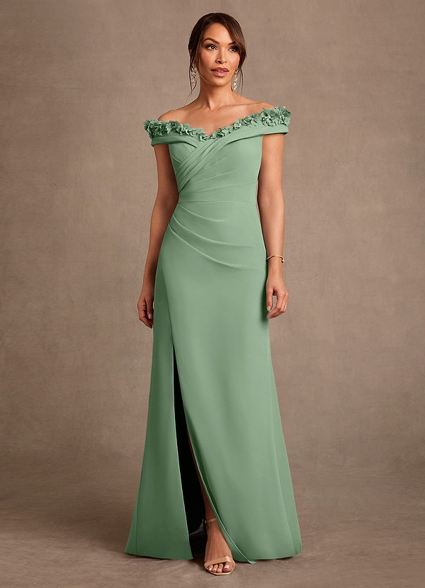 Azazie Jettie Matcha Sheath Pleated Chiffon Dress | Azazie