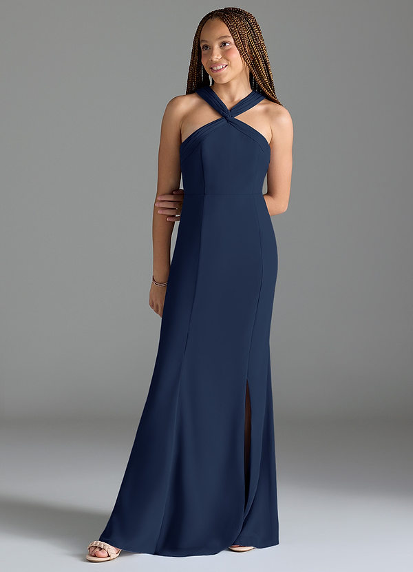 Azazie Rue Junior Bridesmaid Dress in Dark Navy | Azazie