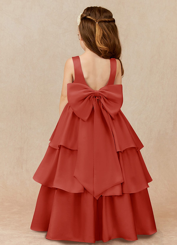 Azazie Margie Rust A-Line Bow Stretch Satin Dress | Azazie